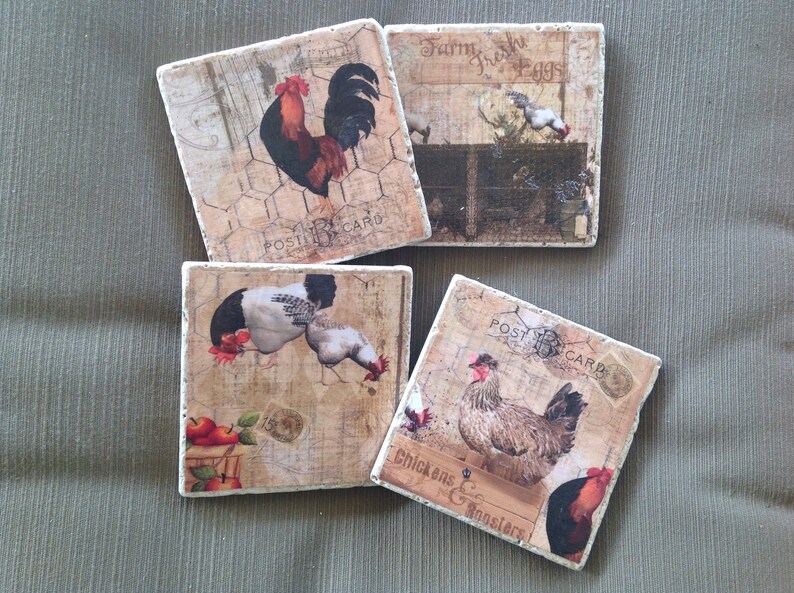 Natural Stone Rooster Coasters Square Coasters Beverage | Etsy