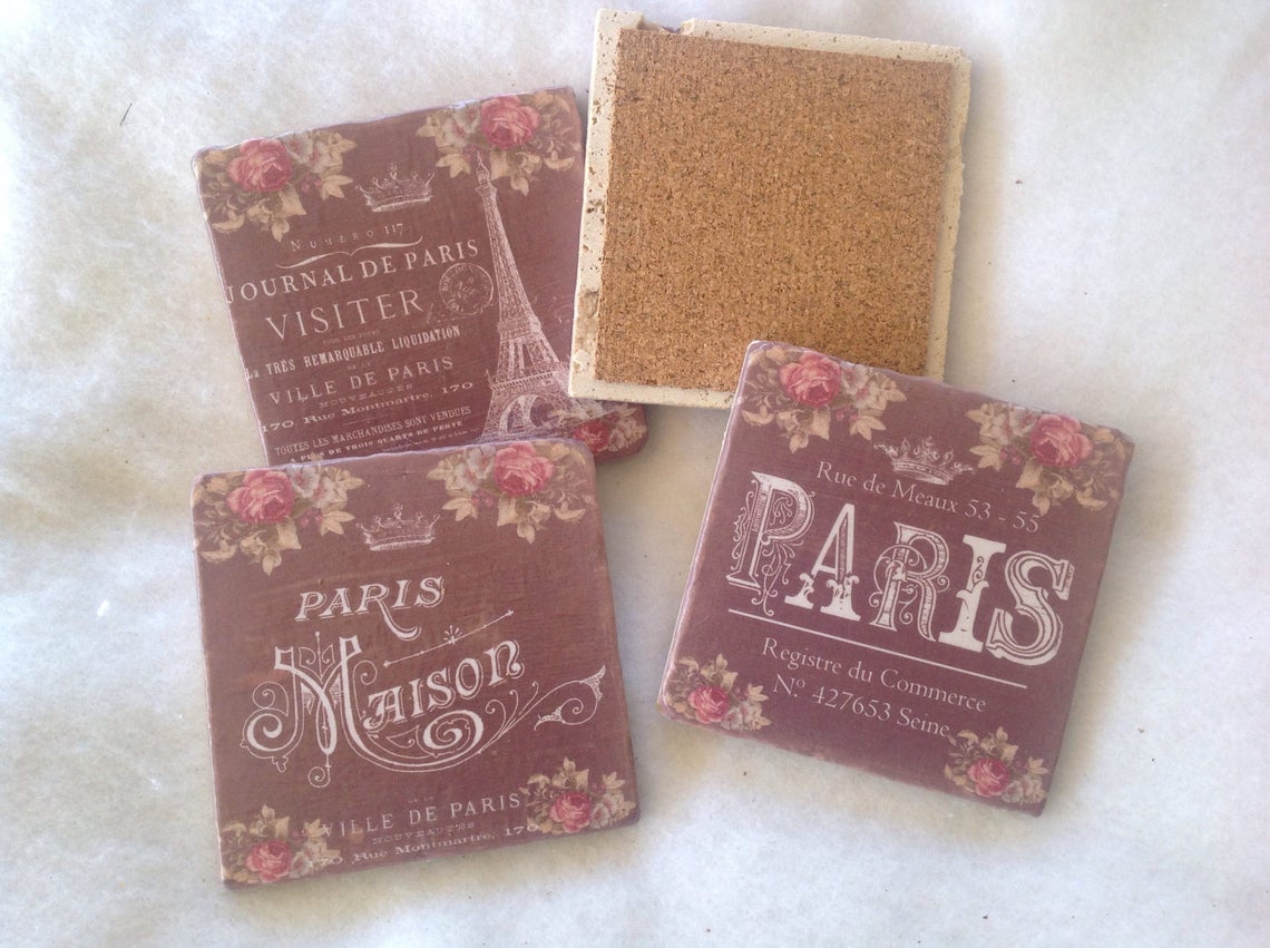 Natural Stone Paris Themed Coasters Effel Tower Coasters | Etsy