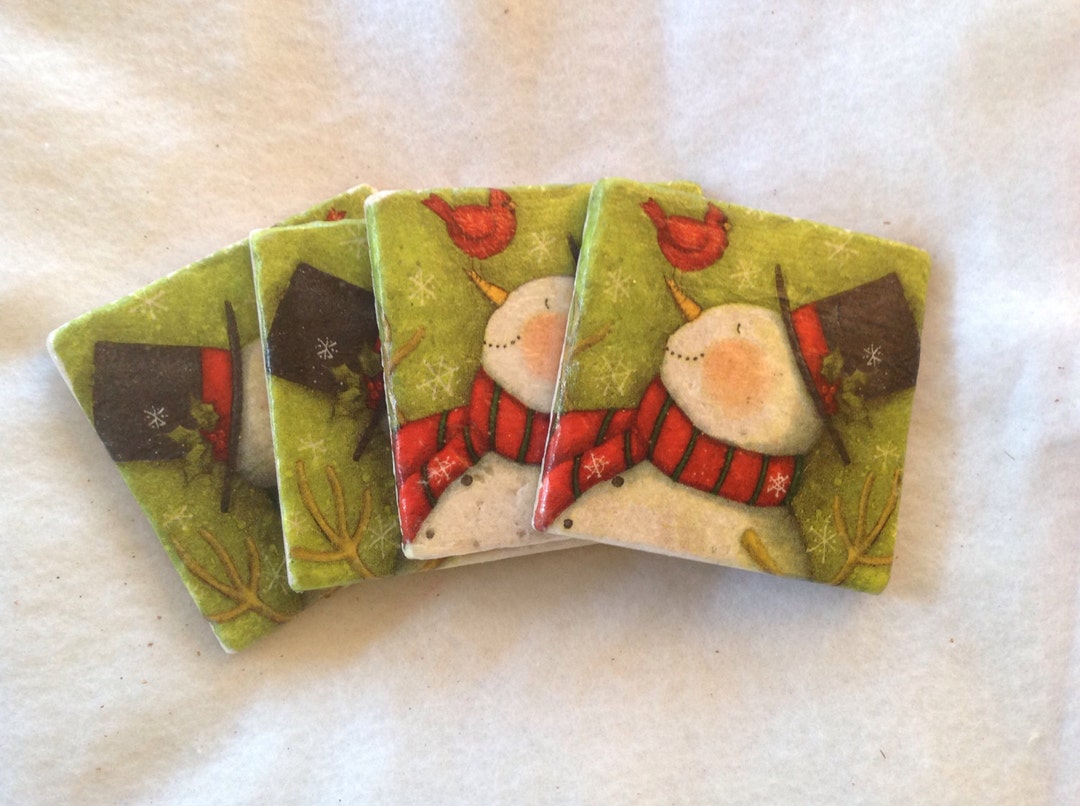 Natural Stone Snowman Beverage Coasters, Holiday Coasters, Beer ...