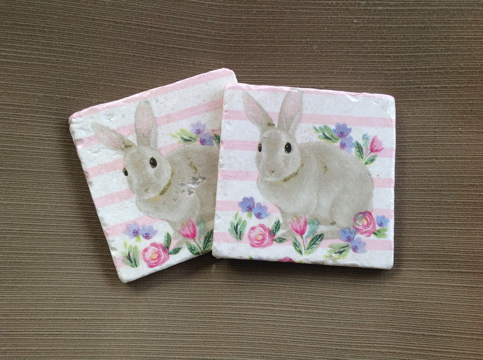 Natural Stone Bunny Coasters Easter Coasters Square | Etsy