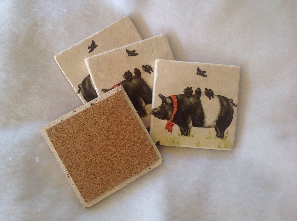 Natural Stone Pig Themed Coasters, Pig Coasters, Beverage Coasters ...
