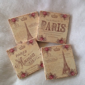 Natural Stone Coasters Paris Themed, Effel Tower, Shabby Chic, Beverage ...