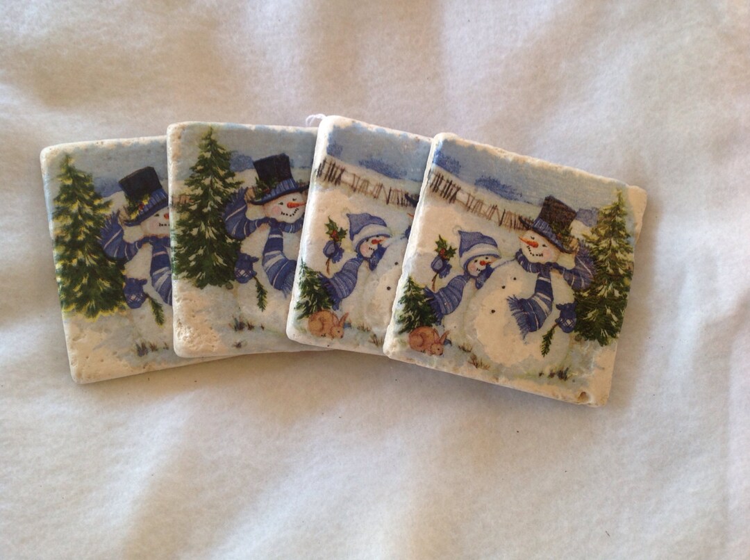 Snowman Beverage Coasters, Beer Coasters, Holiday Themed Coasters ...
