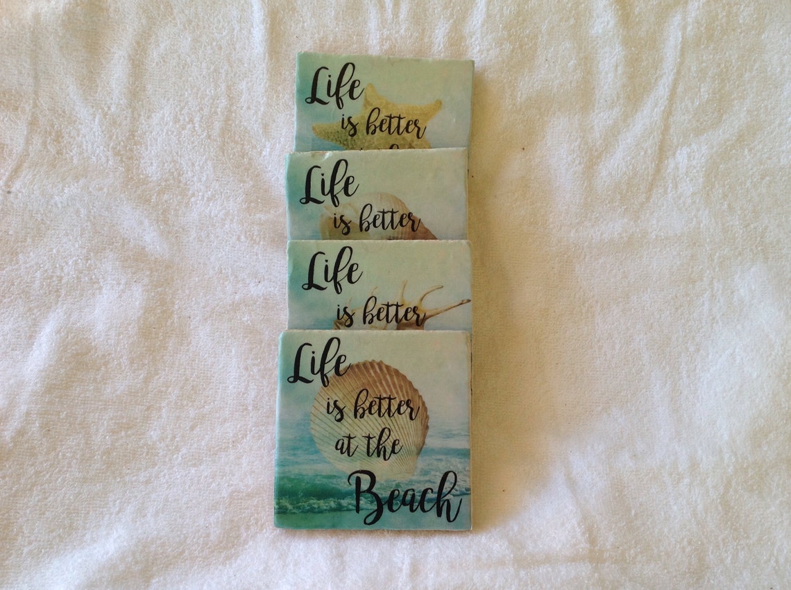 Natural Stone Beach Coasters Beverage Coasters Life is - Etsy