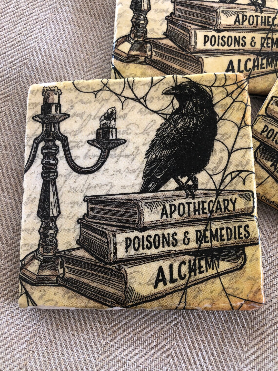 Natural Stone Halloween Coasters Halloween Decor Square | Etsy