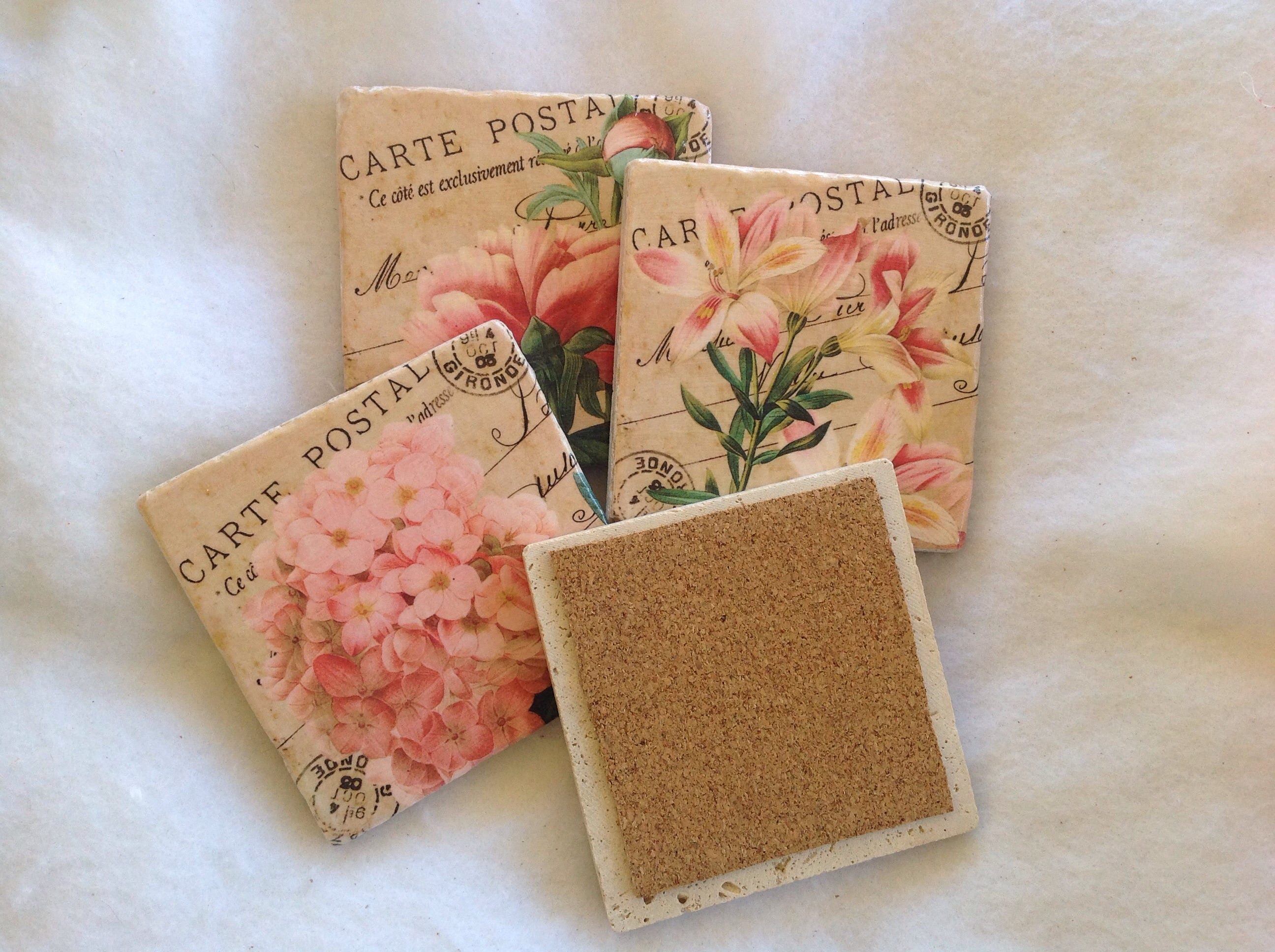 Natural Stone Flower Themed Coasters, Beverage Coasters, Square ...