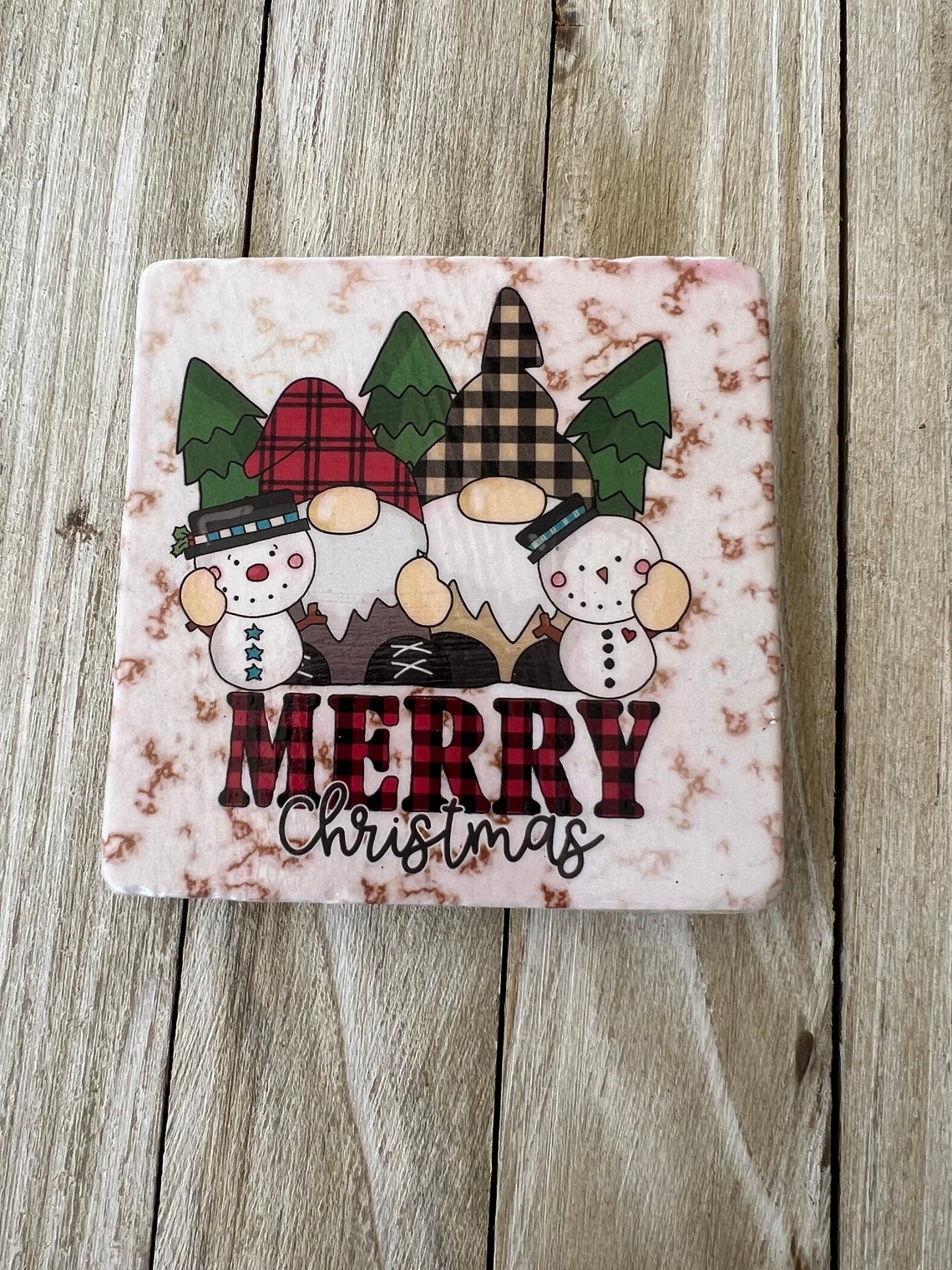 Natural Stone Gnome Christmas Coasters, Merry Christmas Gnome Coasters ...