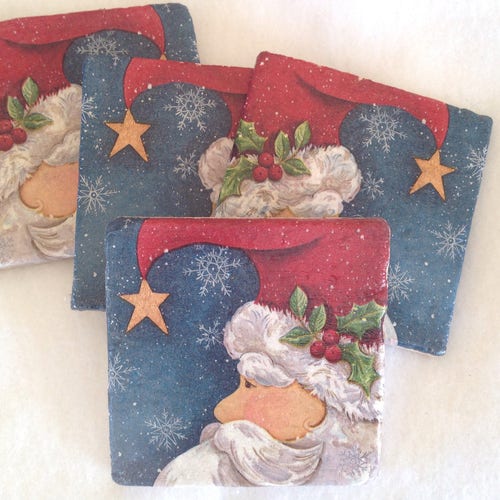 Natural Stone Santa Coasters Beverage Coasters Christmas - Etsy