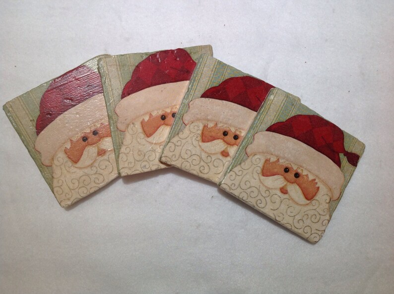 Natural Stone Santa Coasters Beverage Coasters Christmas - Etsy