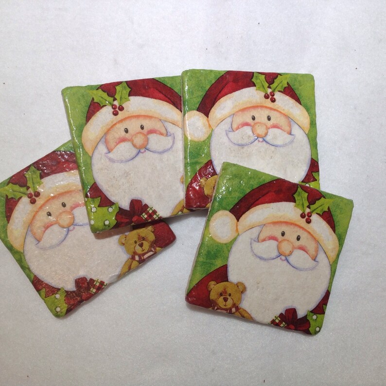Natural Stone Santa Coasters Beverage Coasters Christmas - Etsy
