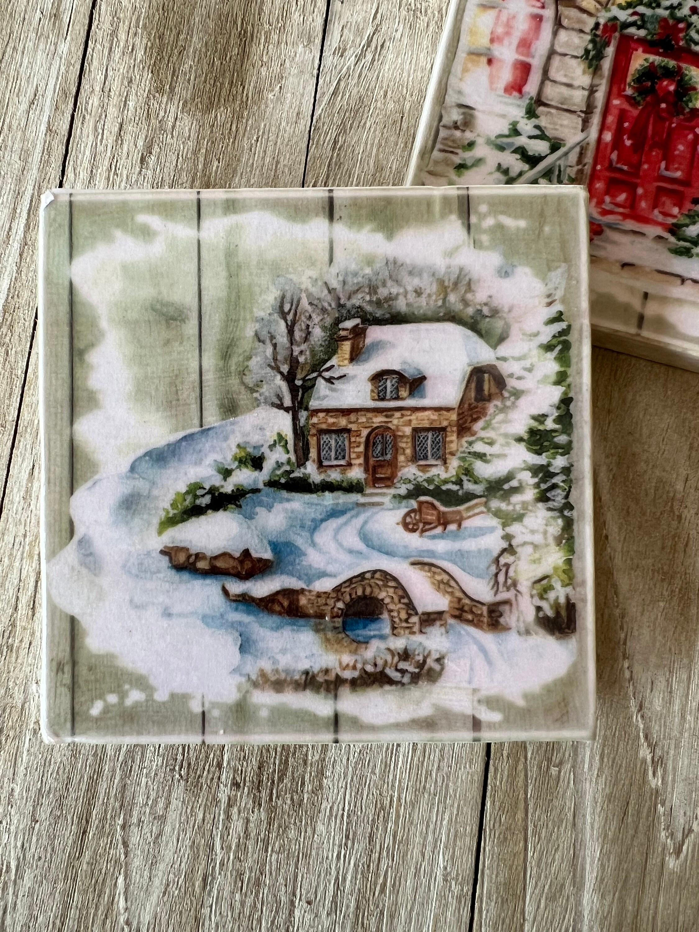 Natural Stone Christmas Coasters, Snowman Coasters, Scenic Christmas ...