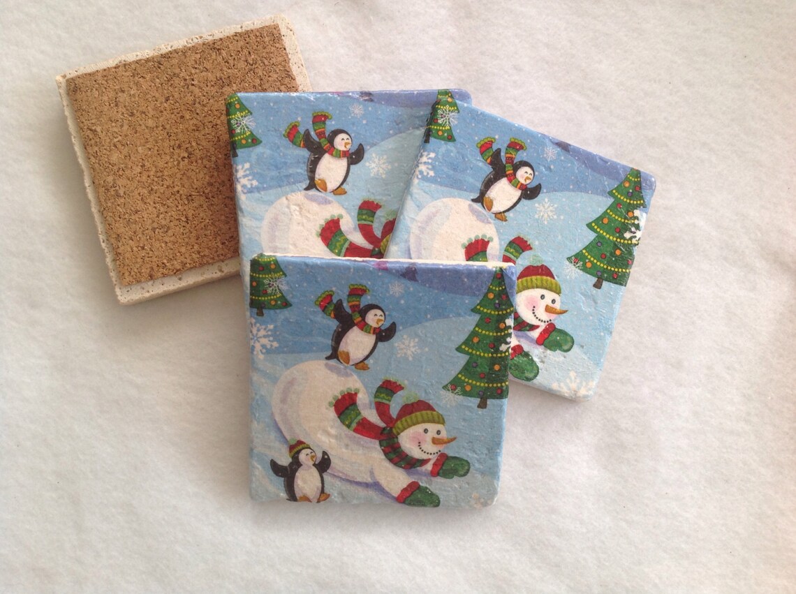 Natural Stone Snowman Coasters Beverage Coasters Holiday - Etsy
