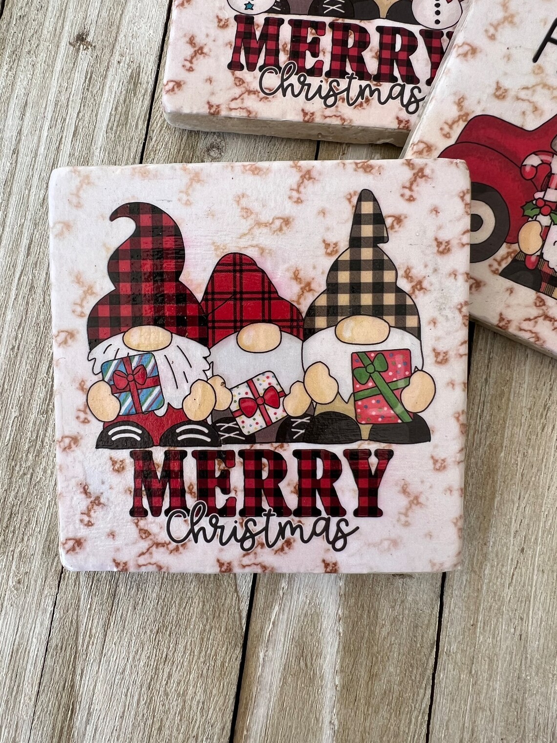 Natural Stone Gnome Christmas Coasters, Merry Christmas Gnome Coasters ...