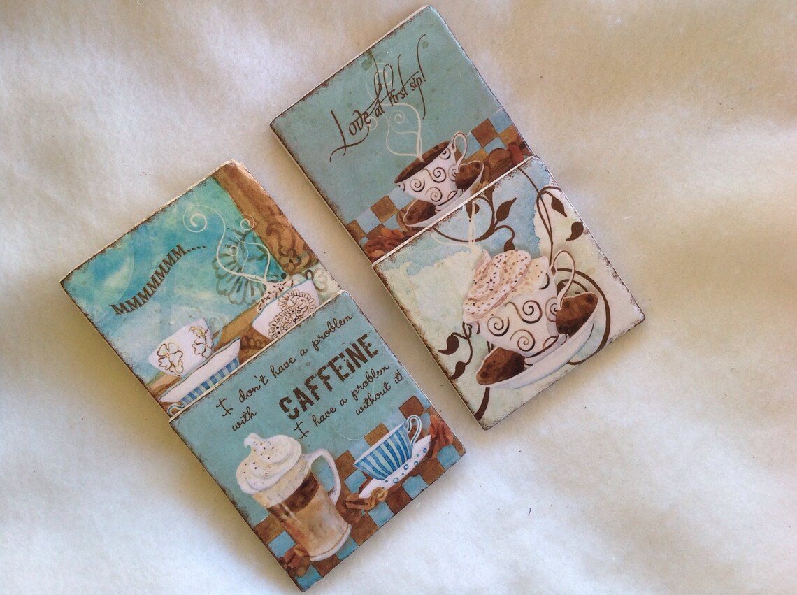 Natural Stone Coffee Themed Coasters Beverage Coasters | Etsy