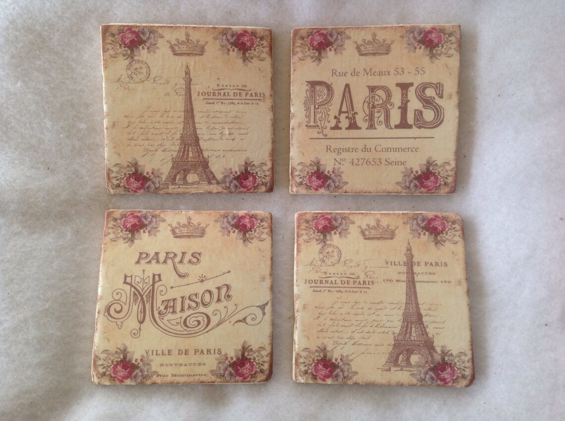 Natural Stone Coasters Paris Themed Effel Tower Shabby Chic - Etsy