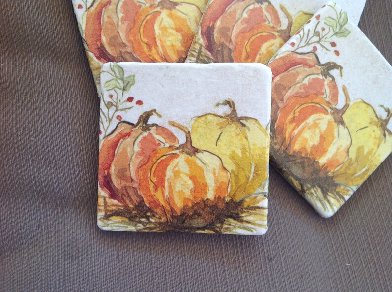 Natural Stone Tile Pumpkin Coasters Thanksgiving Coasters | Etsy
