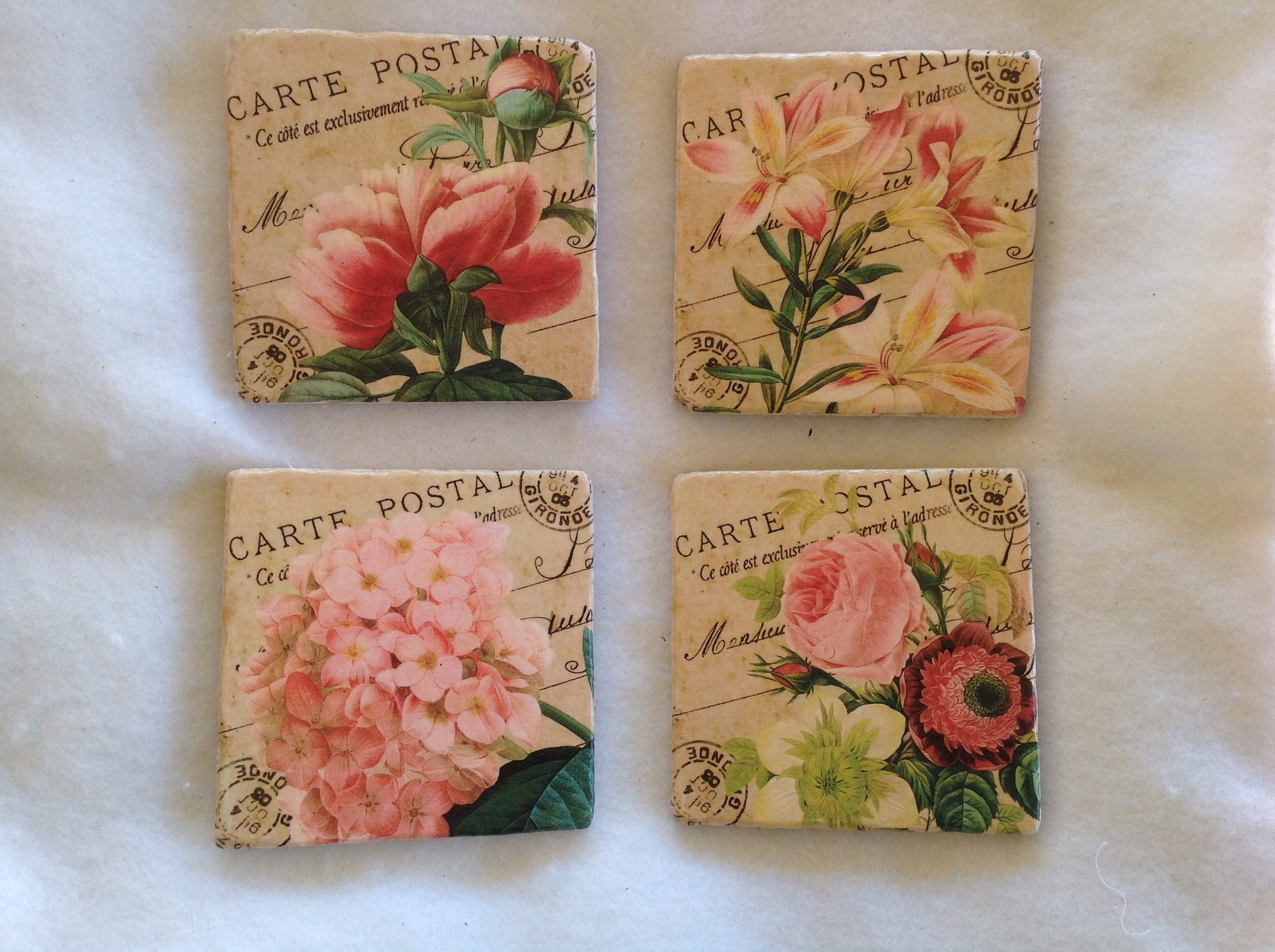 Natural Stone Flower Themed Coasters Beverage Coasters - Etsy