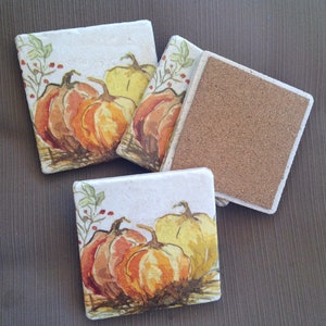 Natural Stone Tile Pumpkin Coasters, Thanksgiving Coasters, Halloween ...