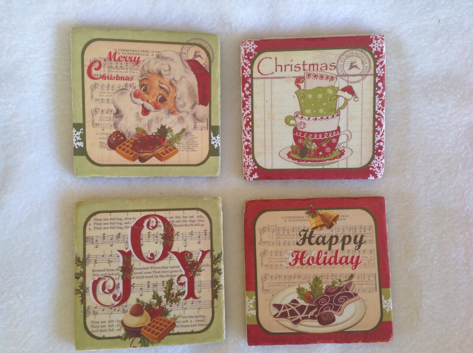 Natural Stone Vintage Christmas Coasters Santa Coasters | Etsy