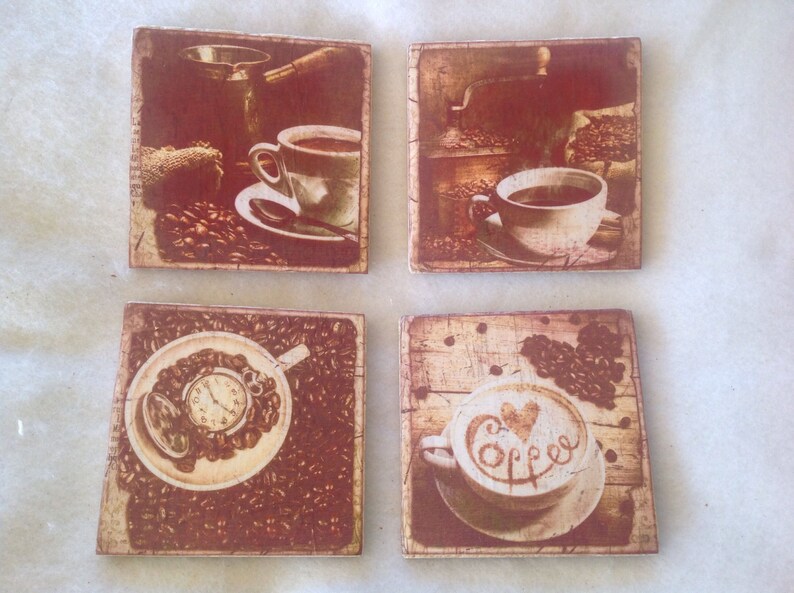 Natural Stone Coffee Themed Coasters Coffee Coasters Stone | Etsy