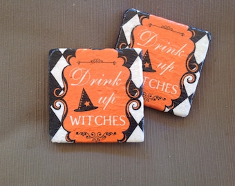 Natural Stone Tile Drink up Witches Coasters Halloween - Etsy