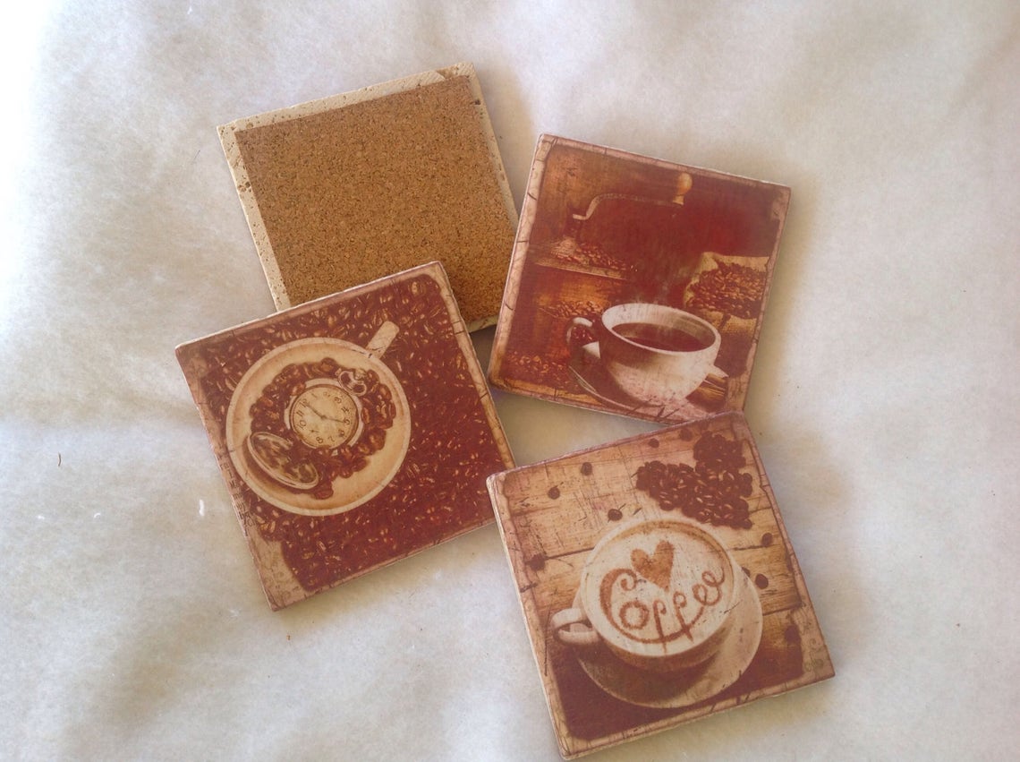 Natural Stone Coffee Themed Coasters Coffee Coasters Stone - Etsy