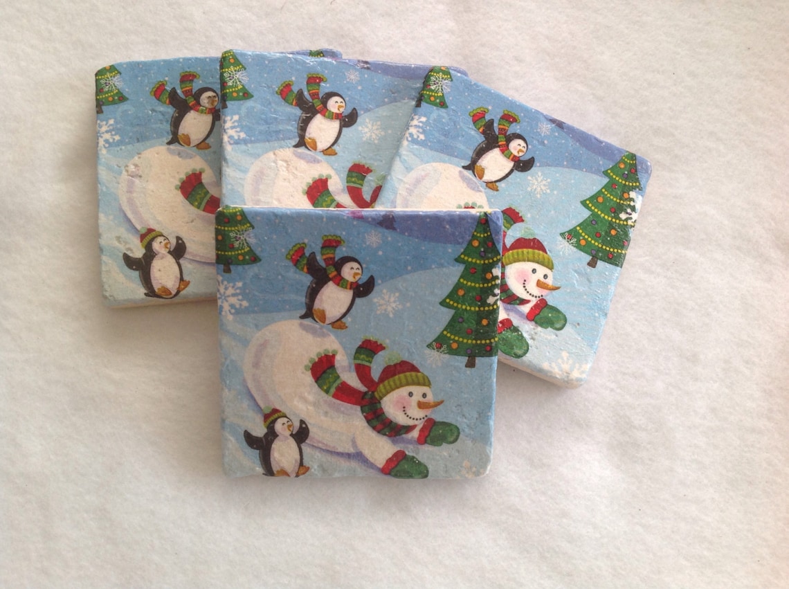Natural Stone Snowman Coasters Beverage Coasters Holiday - Etsy