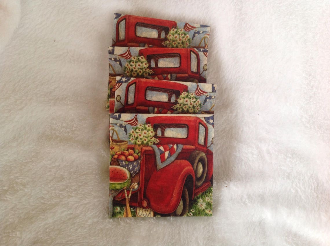 Natural Stone Vintage Red Truck Coasters, Beverage Coasters, Beer ...