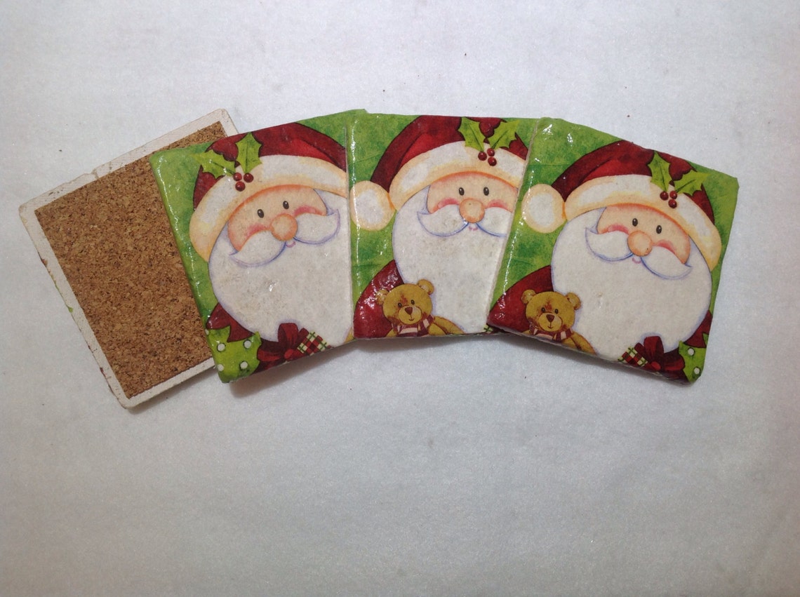 Natural Stone Santa Coasters Beverage Coasters Christmas - Etsy
