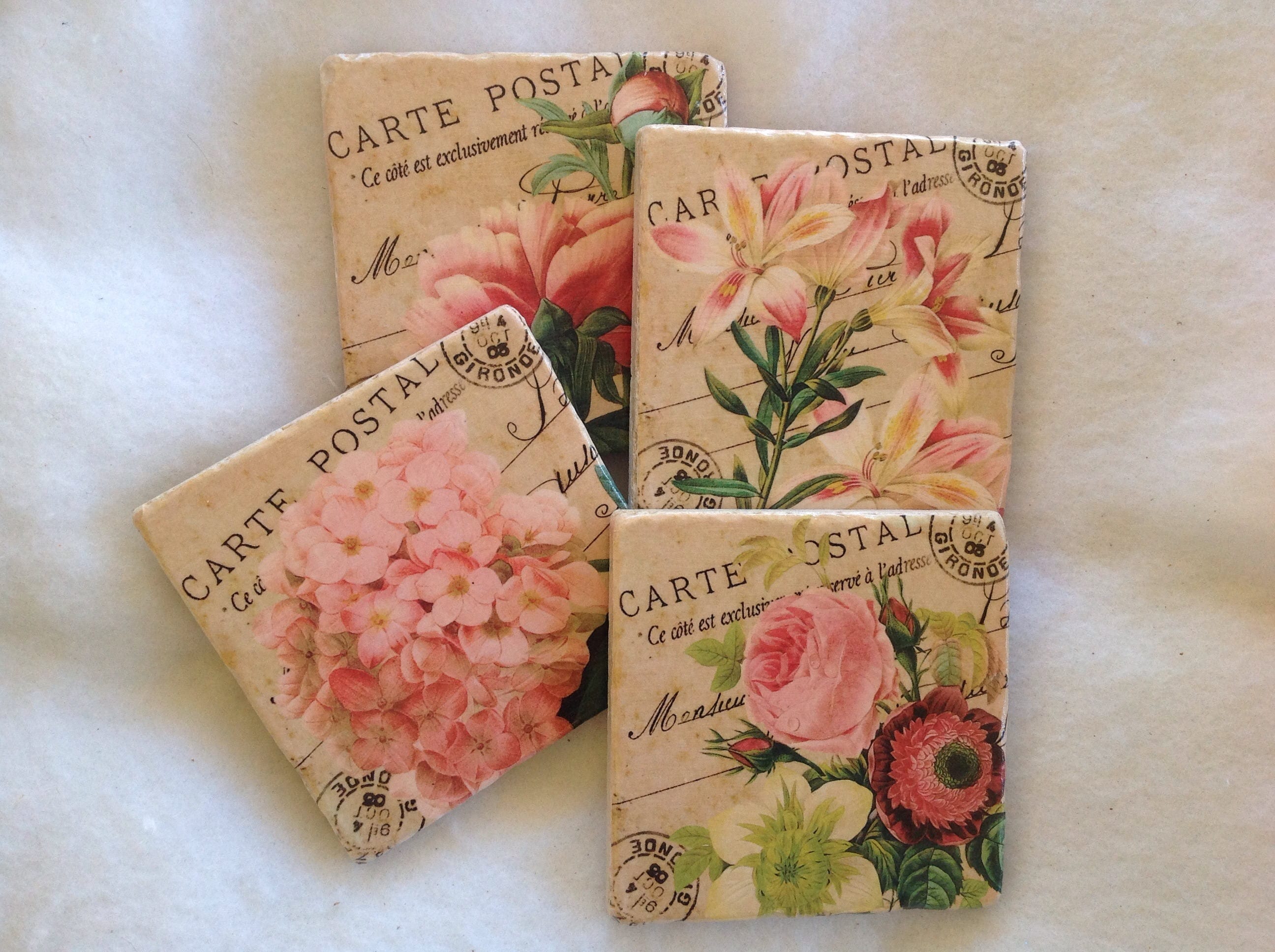 Natural Stone Flower Themed Coasters Beverage Coasters - Etsy