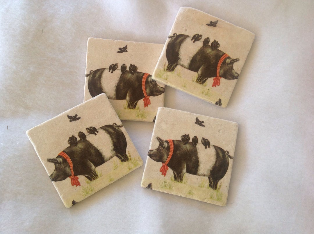 Natural Stone Pig Themed Coasters, Pig Coasters, Beverage Coasters ...