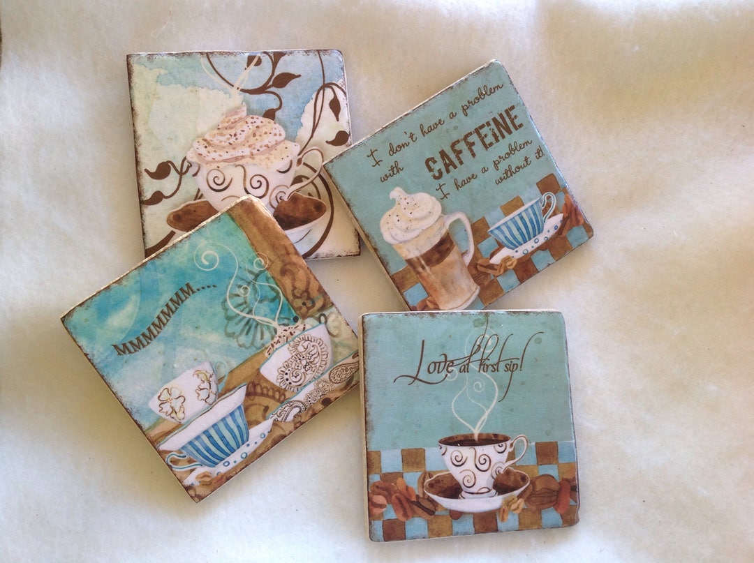Natural Stone Coffee Themed Coasters, Beverage Coasters, Square ...
