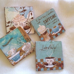 Natural Stone Coffee Themed Coasters, Beverage Coasters, Square ...