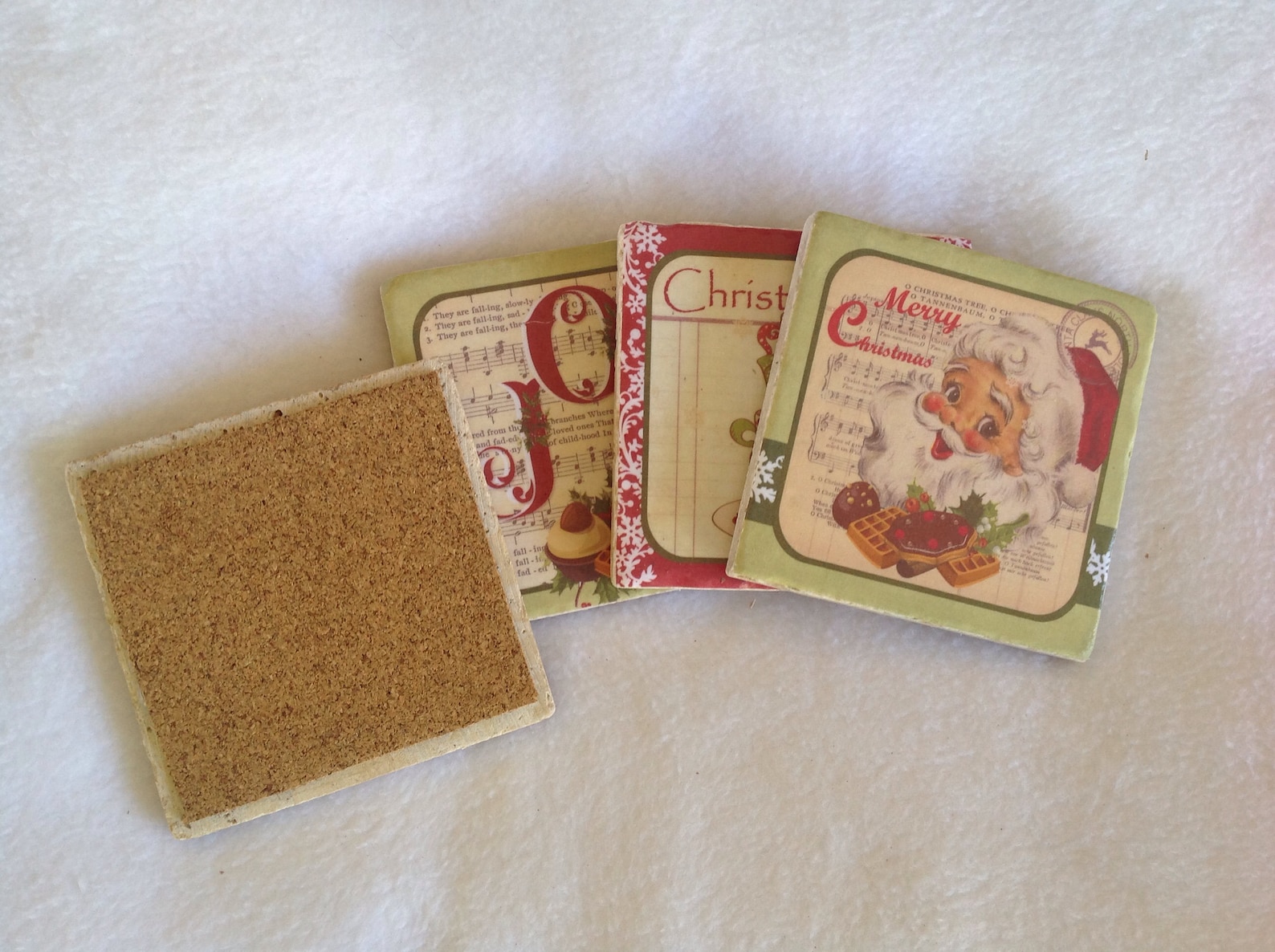 Natural Stone Vintage Christmas Coasters Santa Coasters | Etsy