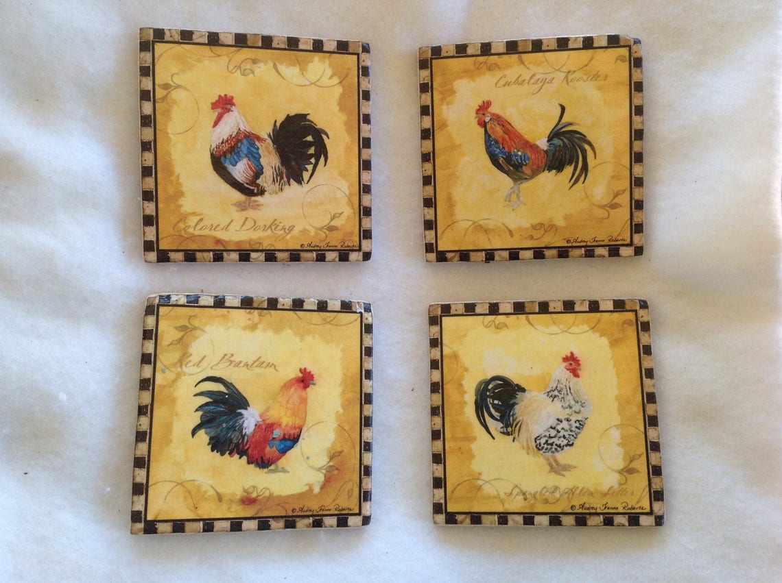 Natural Stone Tile Rooster Coasters Beverage Coasters Square - Etsy