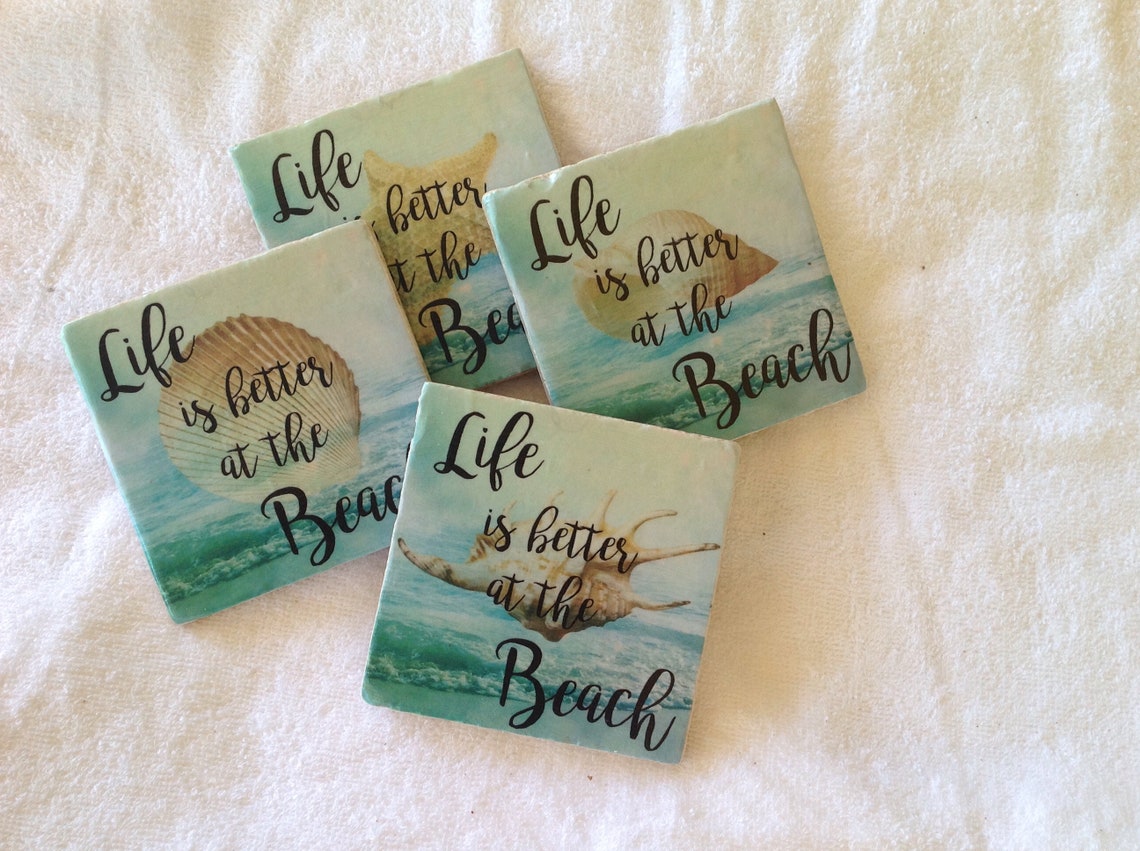 Natural Stone Beach Coasters Beverage Coasters Life is - Etsy