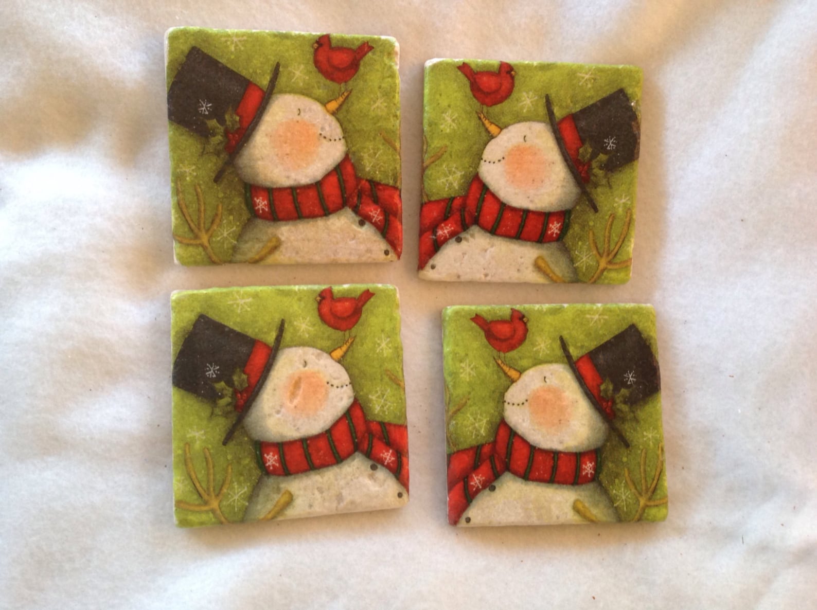 Natural Stone Snowman Beverage Coasters, Holiday Coasters, Beer ...
