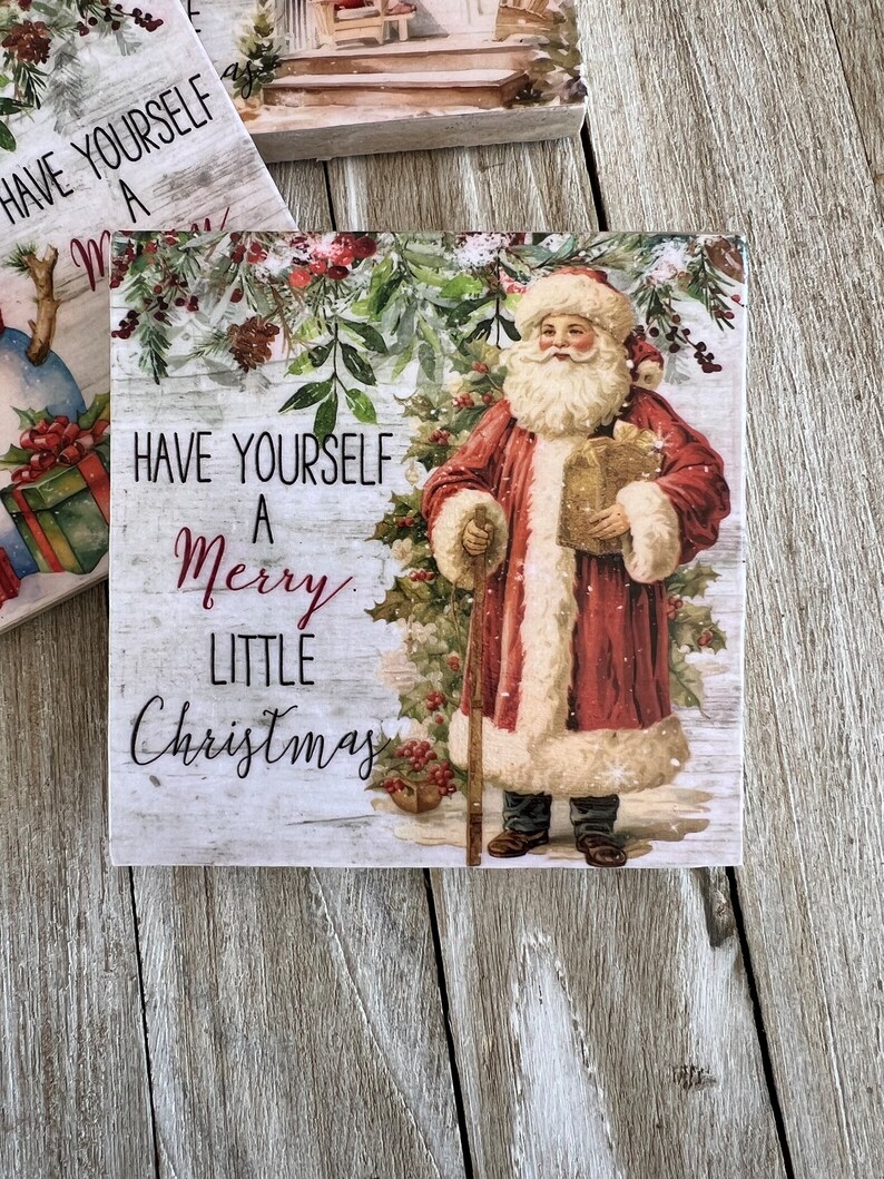 Natural Stone Christmas Coasters, Snowman Coasters, Santa Coasters, Red ...