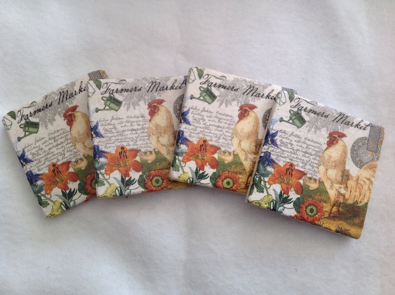 Farmers Market Rooster Coasters Natural Stone Coasters - Etsy
