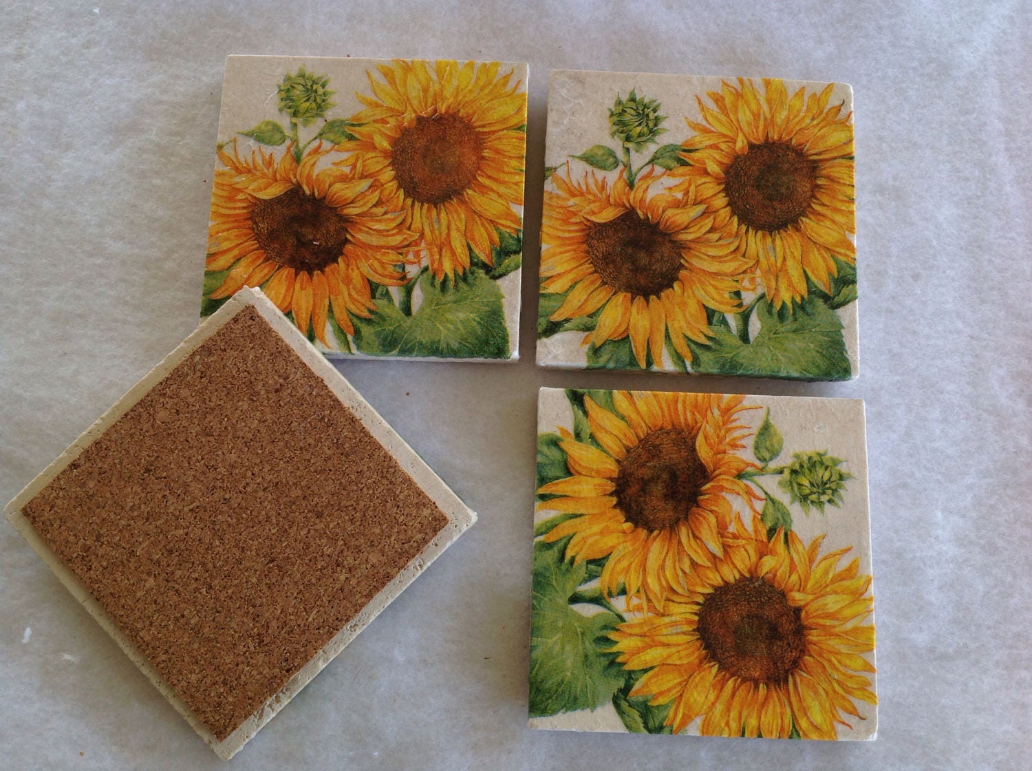 Natural Stone Square Sunflower Coasters Beverage Coasters - Etsy