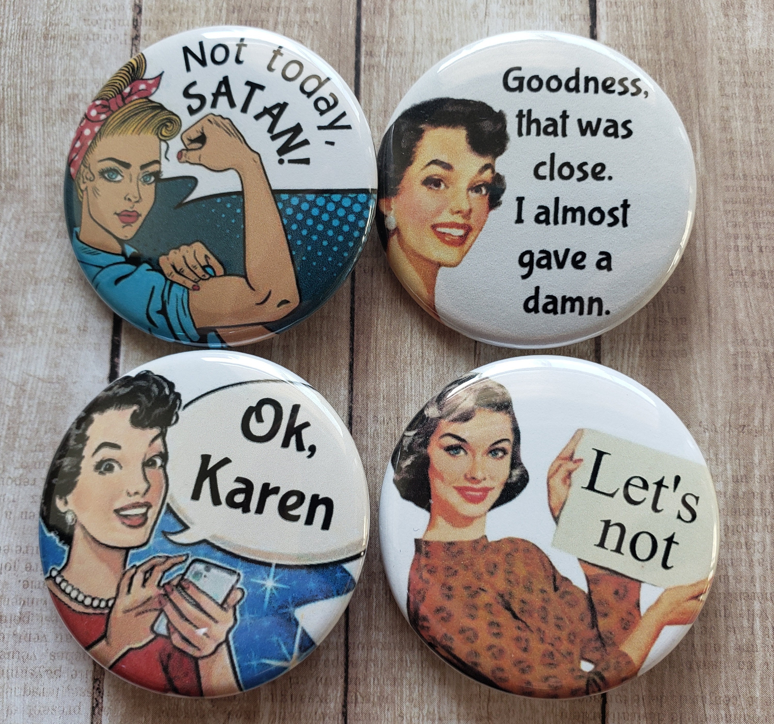 Set of 4 Retro/funny Women 1.5 Inch Button Magnets or Pins | Etsy
