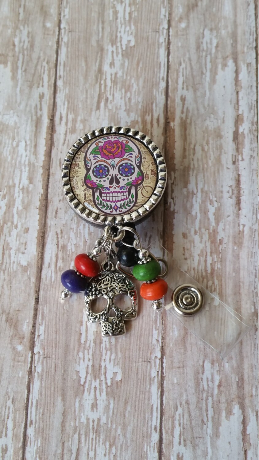 Sugar Skull/day of the Dead Retractable Badge Holder Reel | Etsy