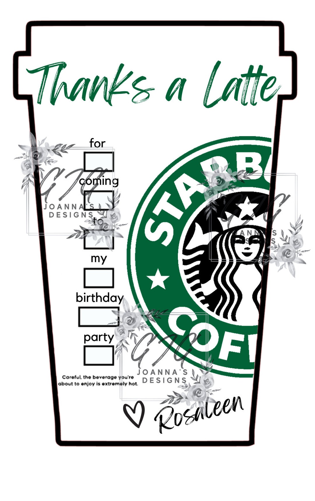 Customizable Thanks a Latte Coffee Cup Shaped Tag / Card - DIY ...