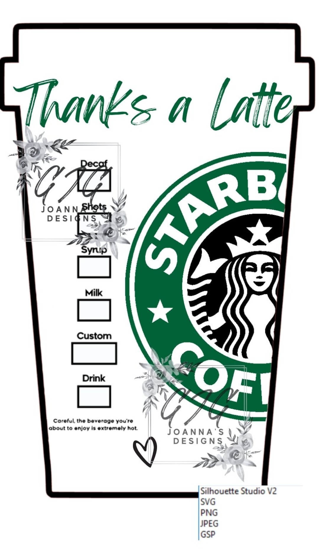 Thanks a Latte Coffee Cup Shaped Tag / Card - DIY Printable - Etsy