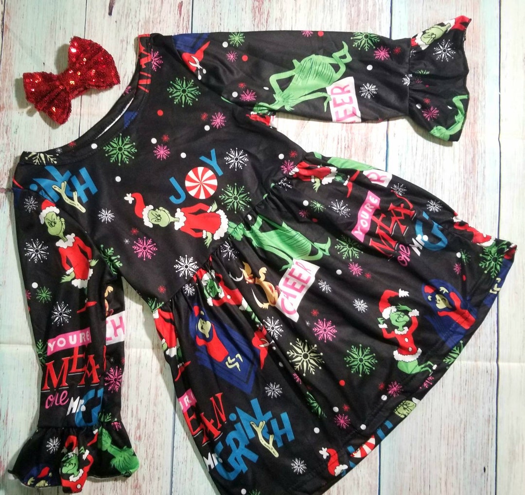 Christmas Grinch Dress and Bow Set - Etsy