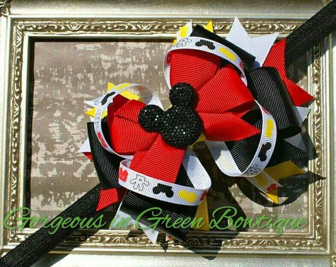 6 Inch Mickey Mouse Inspierd Stacked Boutique Bow - Etsy
