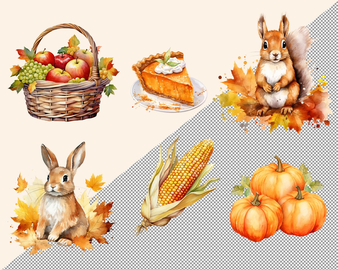 Fall Clipart Set, Autumn Clip Art, Fall Theme Illustrations, Watercolor ...