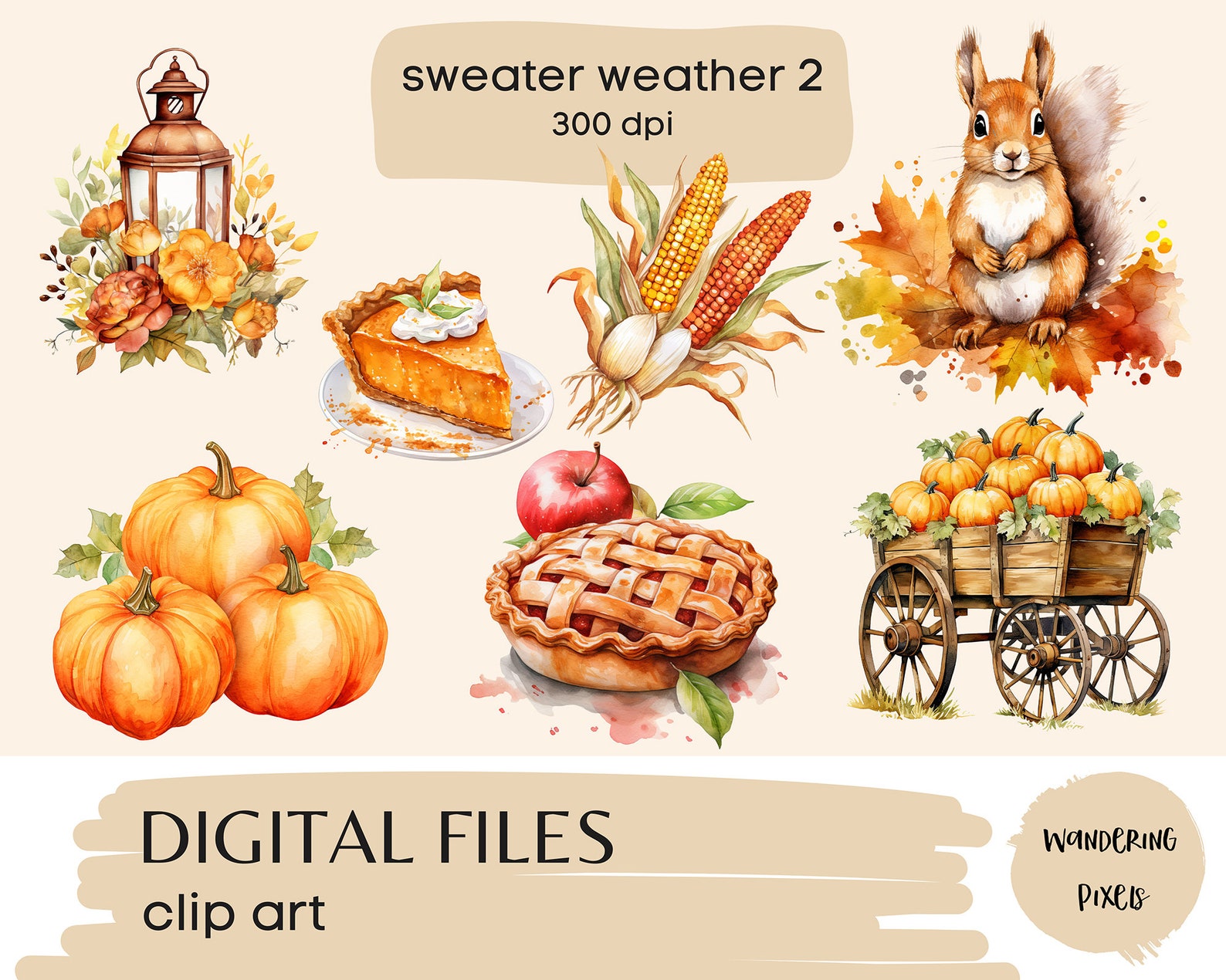 Fall Clipart Set, Autumn Clip Art, Fall Theme Illustrations, Watercolor ...