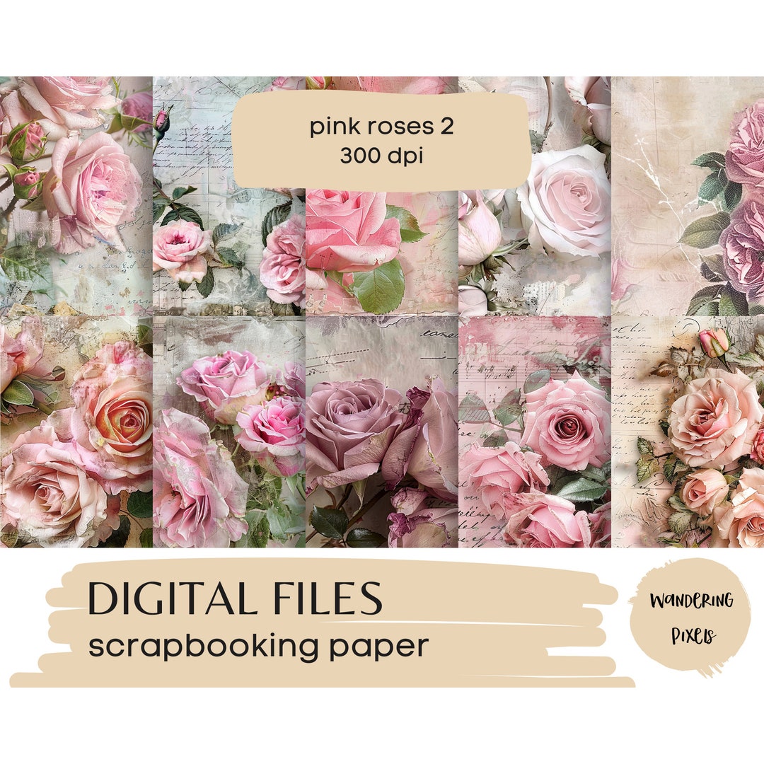 Romantic Roses Digital Papers, Floral Junk Journal Pages, Instant ...