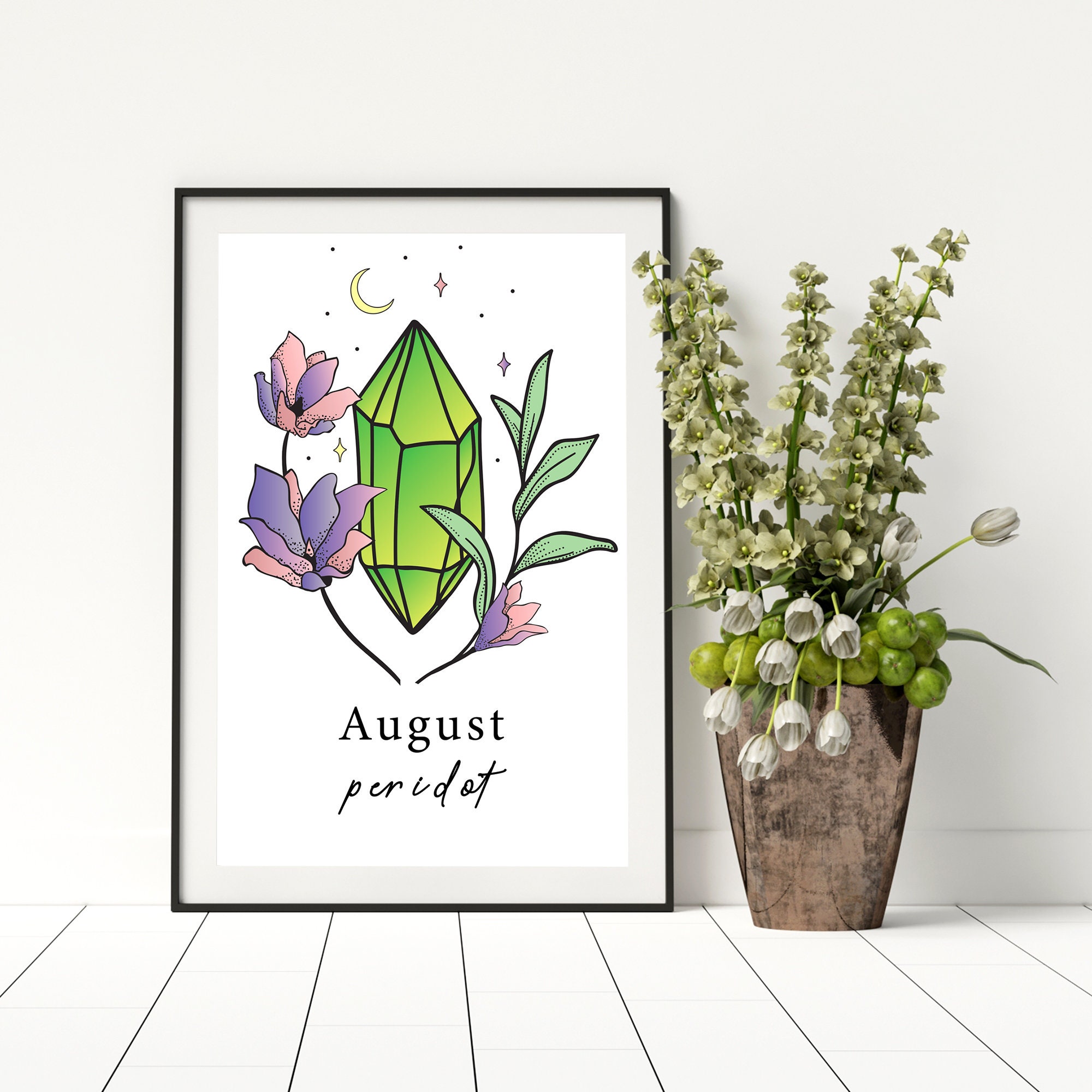 August Birthstone Printable, Peridot Crystal Art, Wicca Decor, Crystal ...